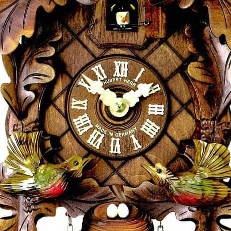 Carved 8-day cuckoo clock with moving birds 38cm by Hubert Herr - Cuckoo Collections