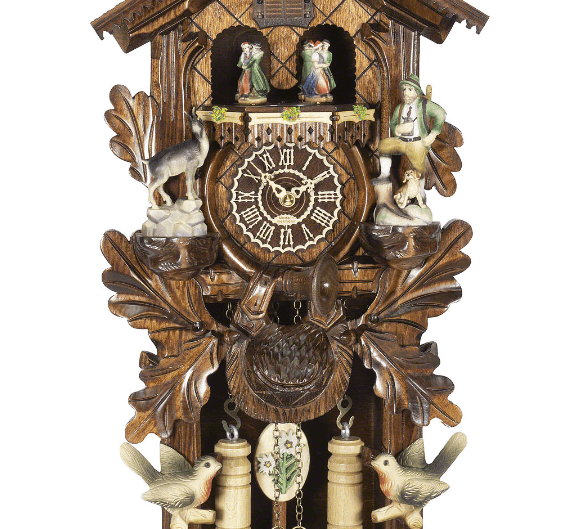 Carved Battery Powered Musical Table Cuckoo Clock With Hunter Ibex An