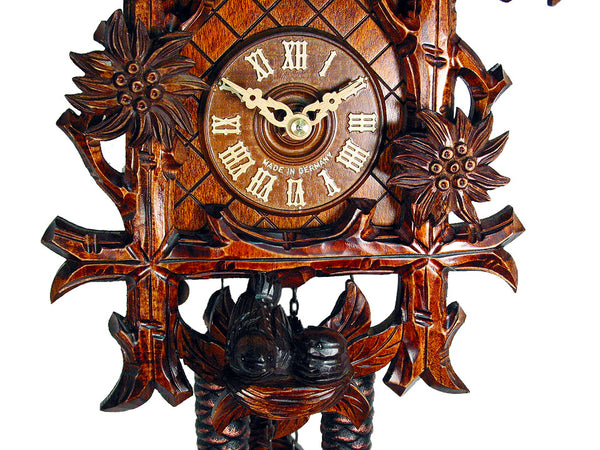Carved 8-day cuckoo clock with Edelweiss Flowers & Bird 36cm by August ...