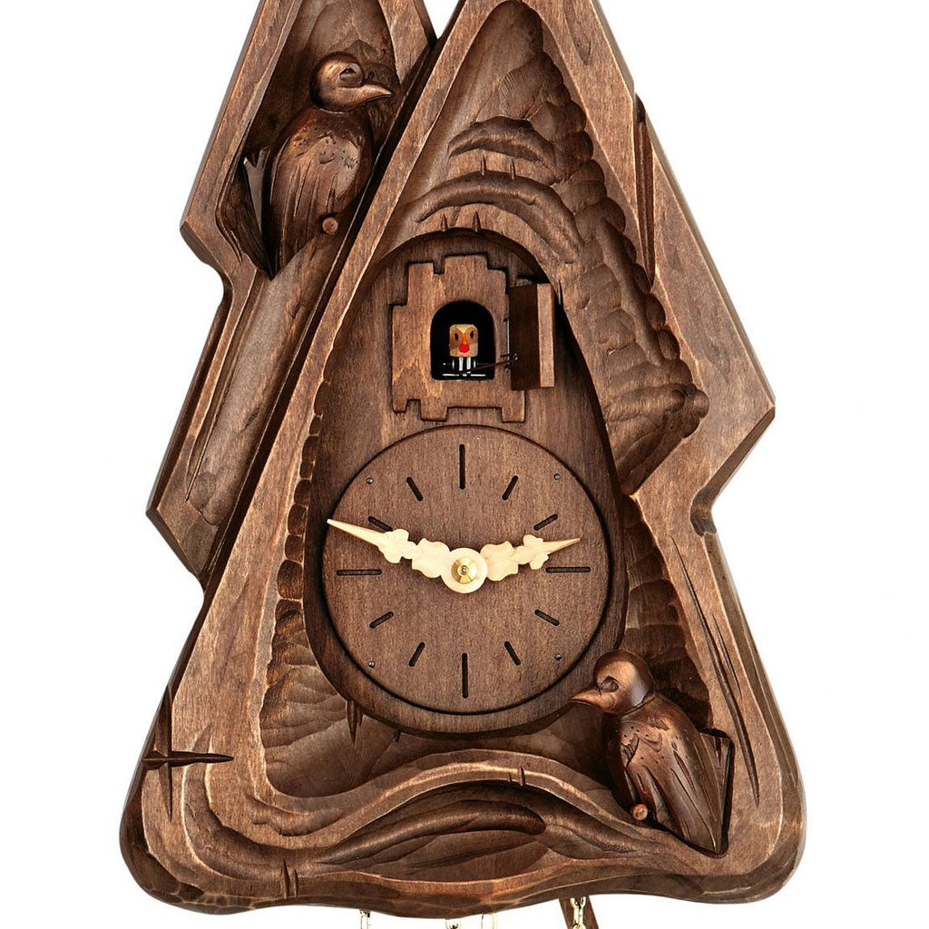 Carved 8-day modern-styled cuckoo clock with abstract triangular shape ...