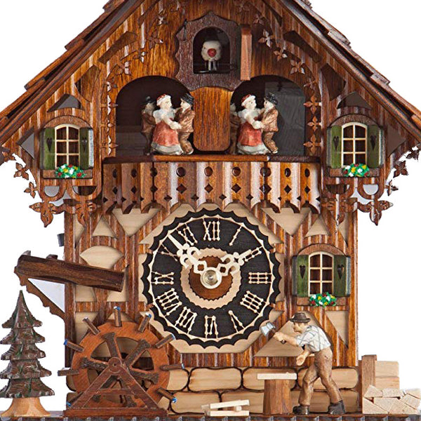 Chalet 1-day musical cuckoo clock with moving wood-chopper, mill-wheel ...