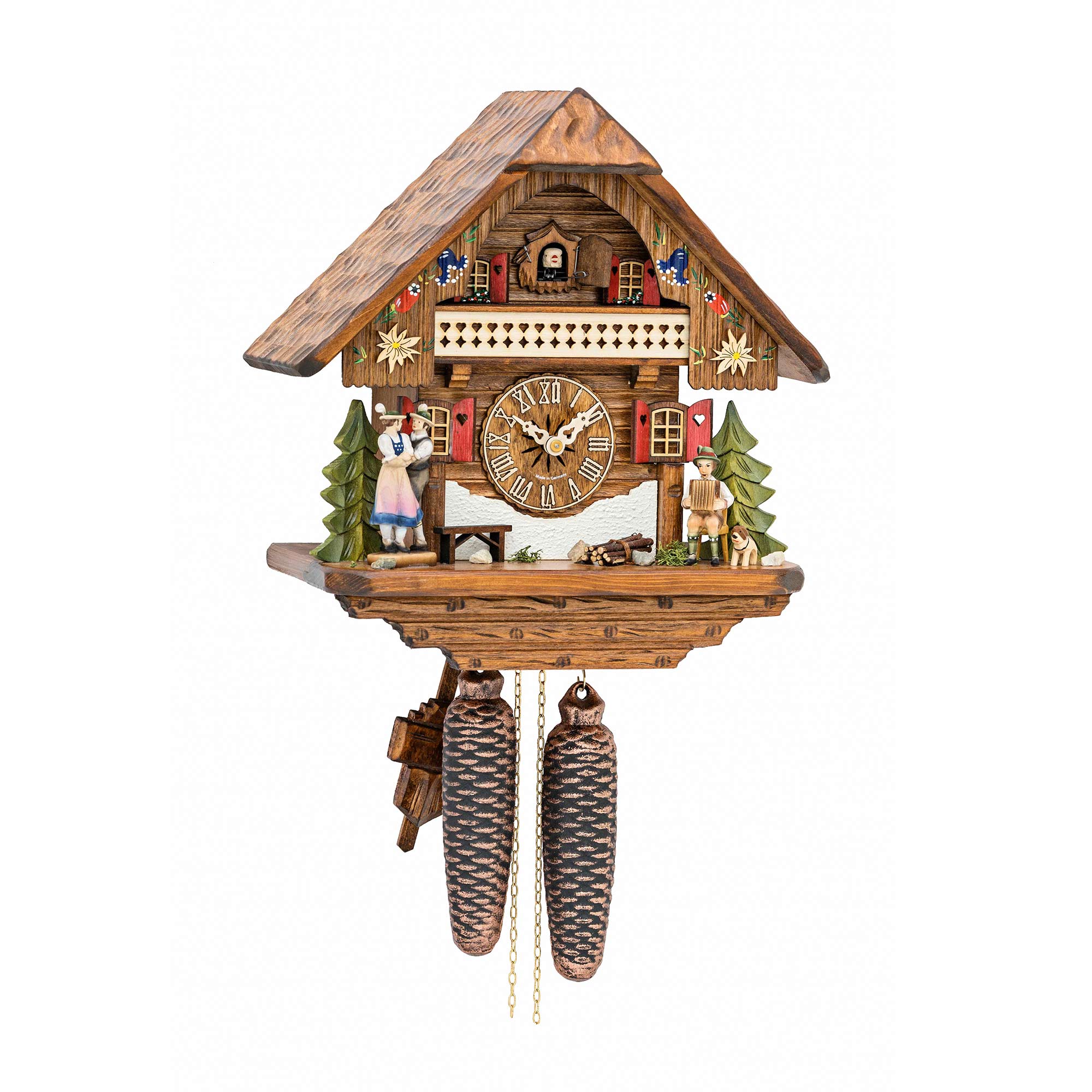 Chalet 8-day cuckoo clock with Black Forest lovers, accordion player ...