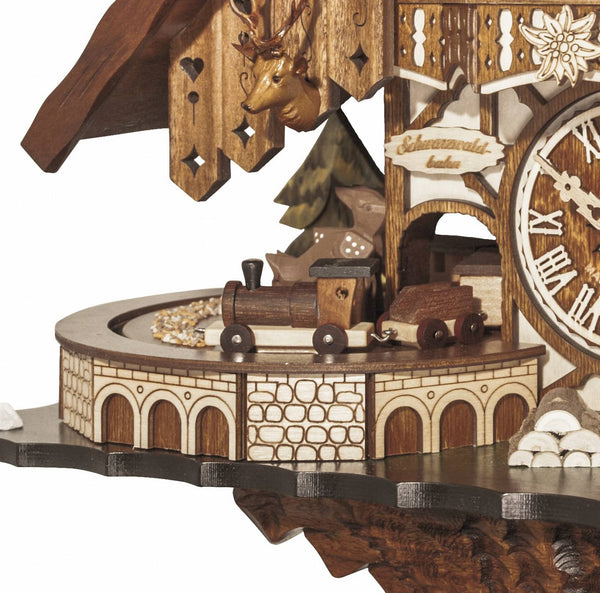 Chalet-style Black Forest battery-powered musical cuckoo clock with mo ...