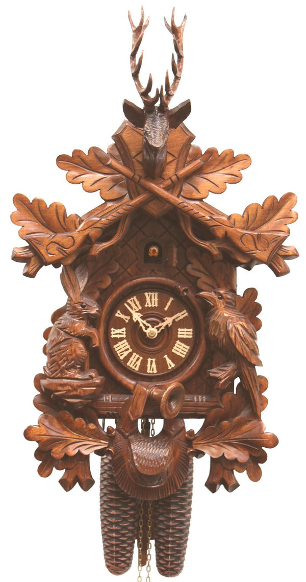 Carved style 8 day movement cuckoo clock hunting clock sitting animals ...
