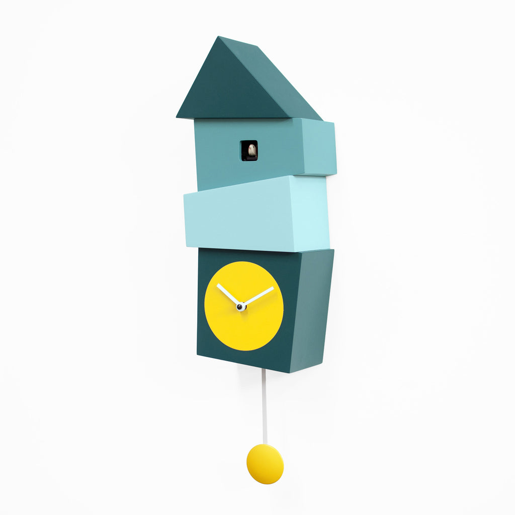 'Crooked' Cuckoo Clock (Blue & Green) by Progetti - Cuckoo Collections