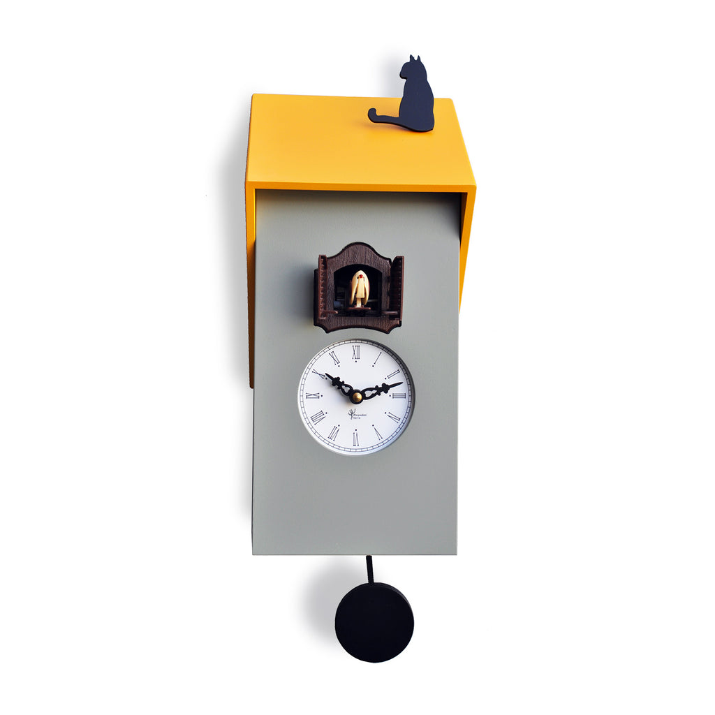 'Cucu Vicenza with Cat' Cuckoo Clock (Yellow & Grey) by Pirondini ...